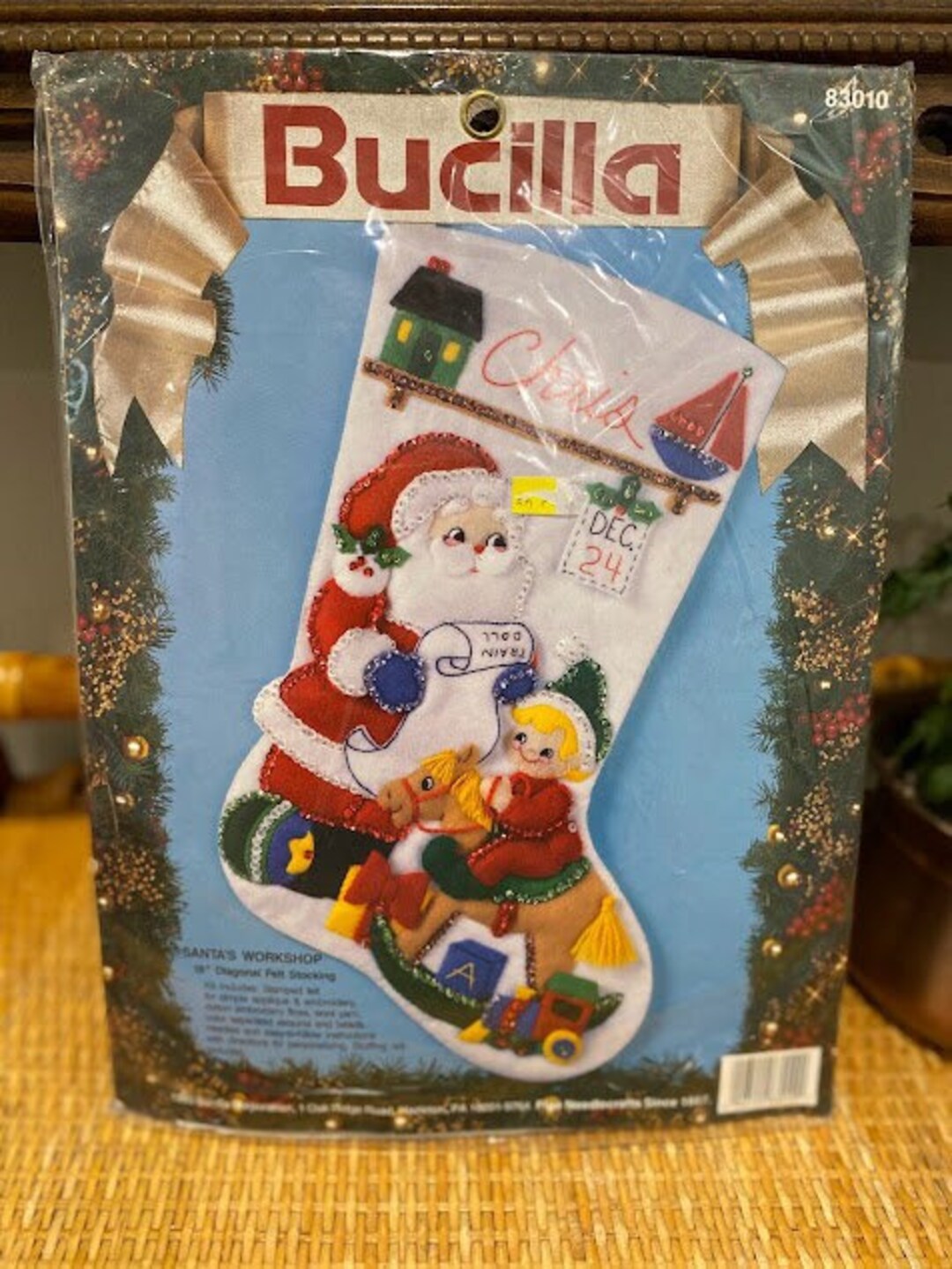 Vintage Bucilla Christmas Felt Applique' Stocking Kit - #83010, Santa's ...