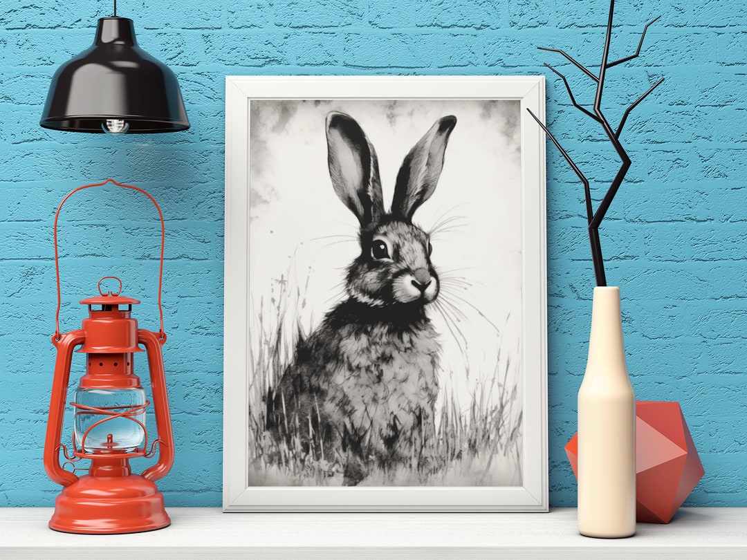 Rabbit Drawing Printable Bunny Drawing Rabbit Wall Art Rabbit Print ...