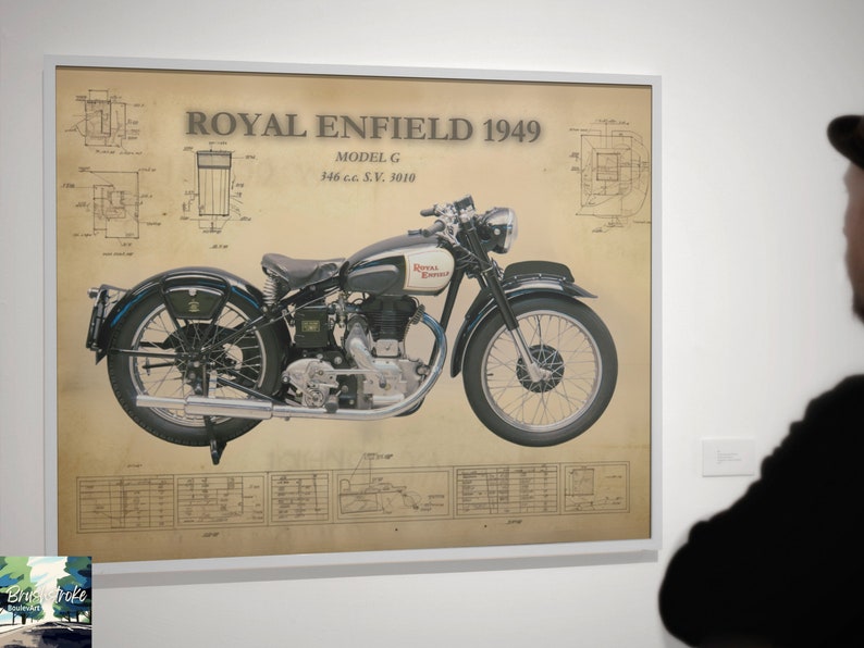 Royal Enfield 1949 Model G Motorcycle Art Print: Vintage Patent Design ...