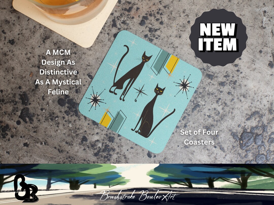 Mid-century Modern Coasters Retro Coasters Cocktail Bar Coasters Cat ...