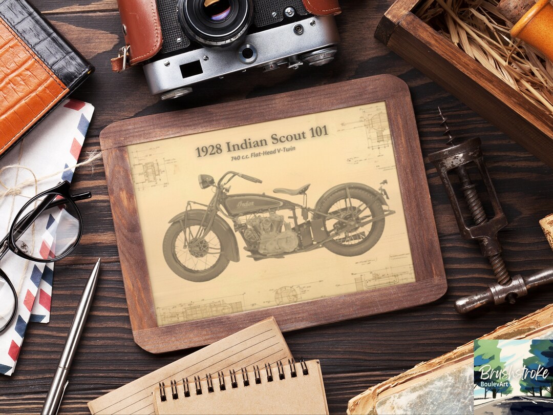 1928 Indian Scout Motorcycle Art Print: Classic Motorcycle Gift - Etsy