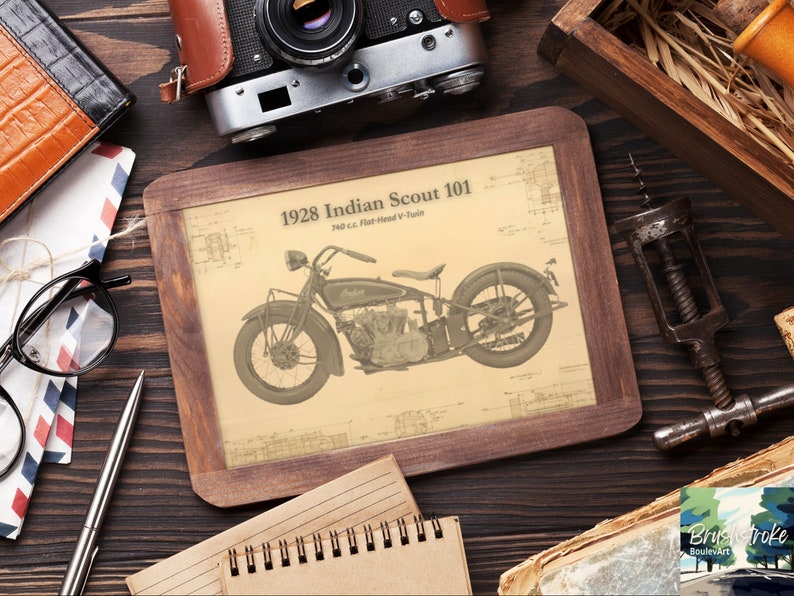 1928 Indian Scout Motorcycle Art Print: Classic Motorcycle Gift - Etsy