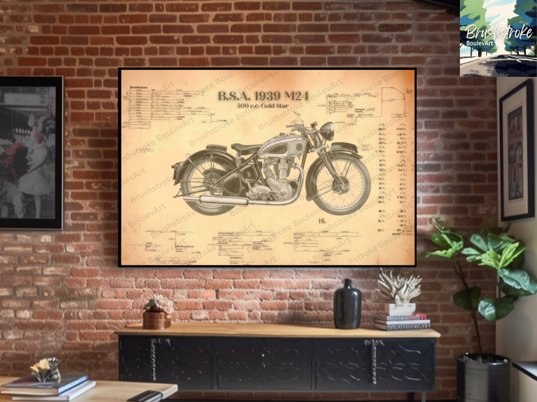 BSA M24 Gold Star Motorcycle Art Print: Patent Style - Etsy