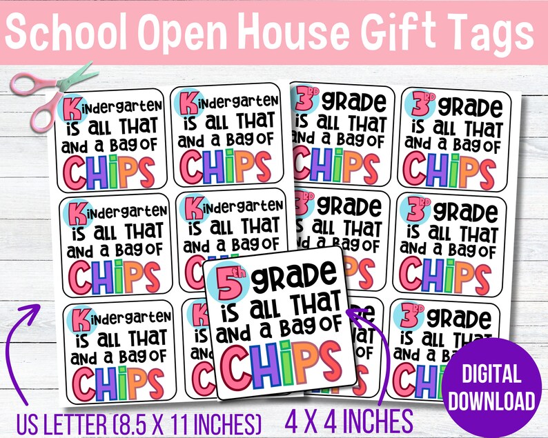 Bag of Chips Open House Gift Tags: Printable Elementary School Tag (PDF ...