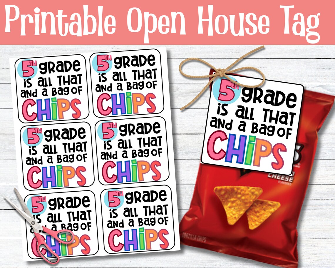 Bag of Chips Open House Gift Tags: Printable Elementary School Tag (PDF ...