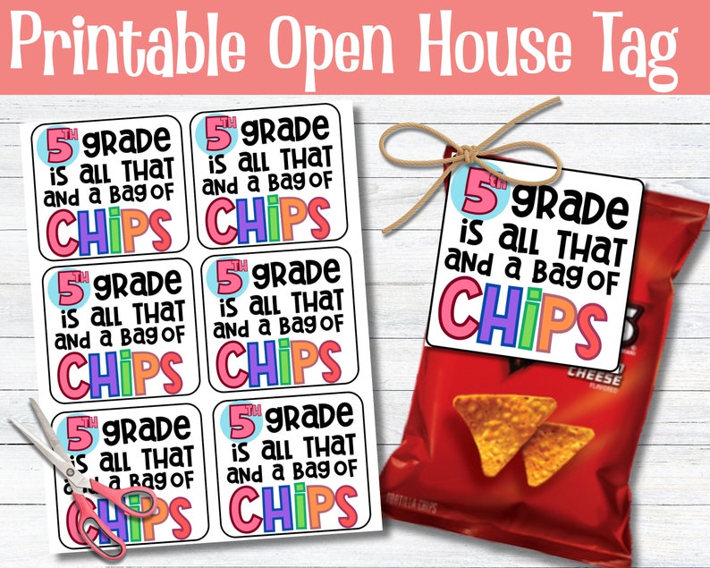 Bag of Chips Open House Gift Tags: Printable Elementary School Tag (PDF ...
