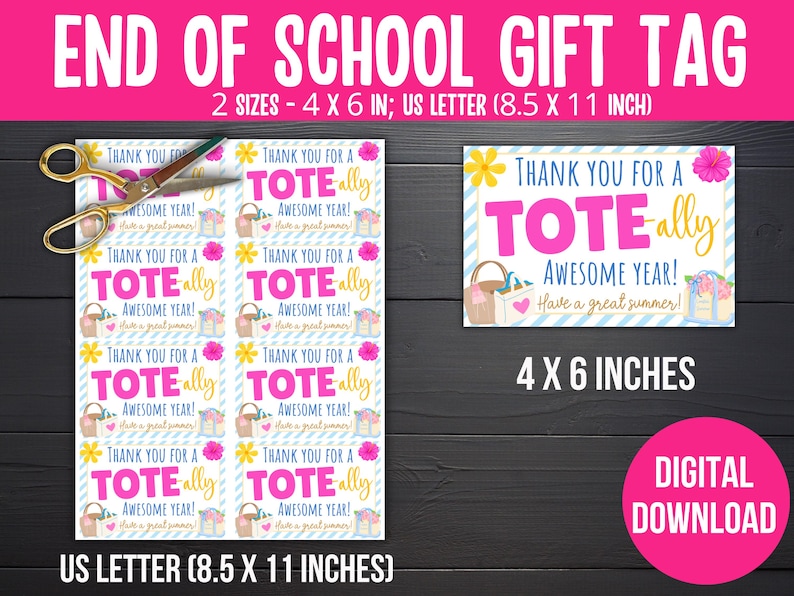 Thanks for a Tote-ally Awesome Year Tag, End of School Gift Tag, Tote ...