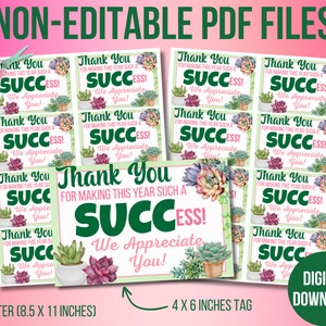 Thank You for Making This Year for Such A Success, Succulent Gift Tag ...