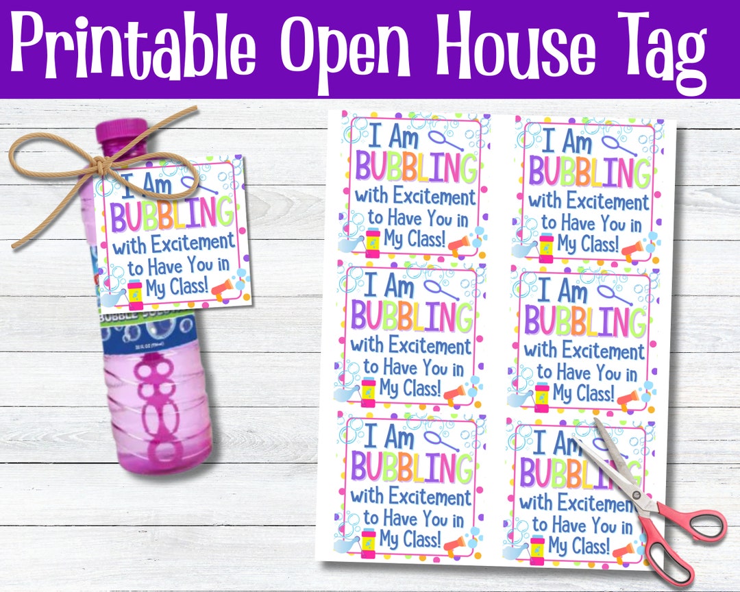 Bubbling With Excitement Open House Gift Tag, School Open House Gift ...