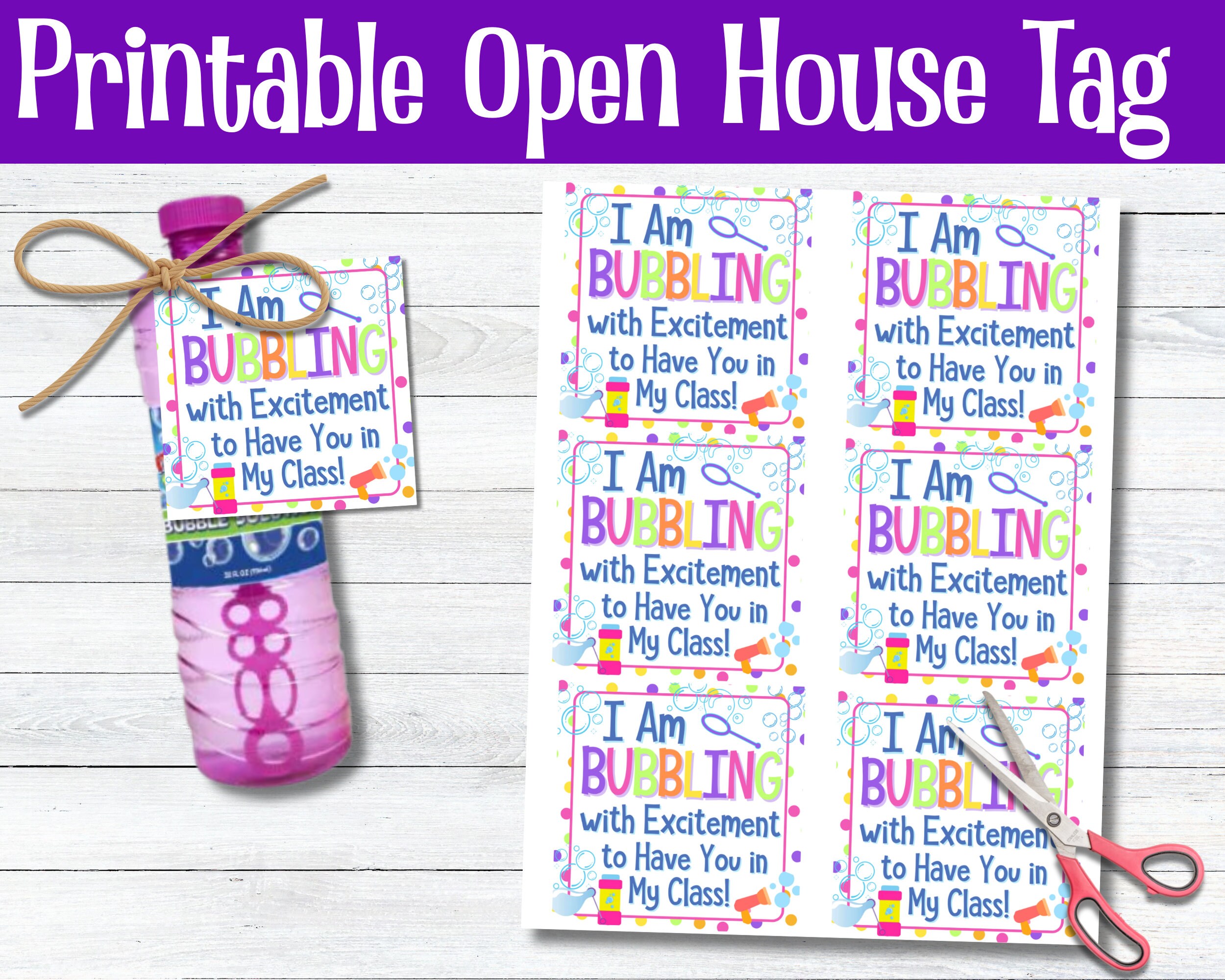 Bubbling With Excitement Open House Gift Tag, School Open House Gift ...