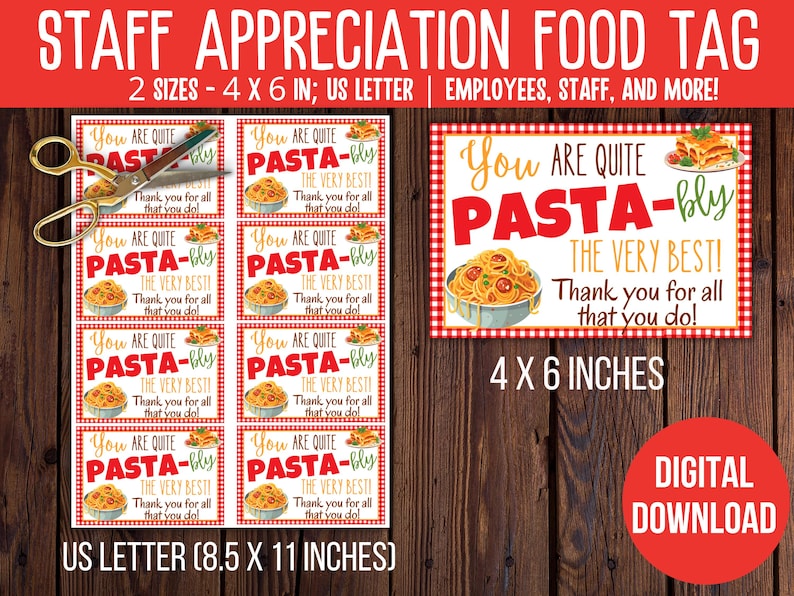 Pasta Appreciation Gift Tag: Teacher Food Tag (PDF Files) - Etsy