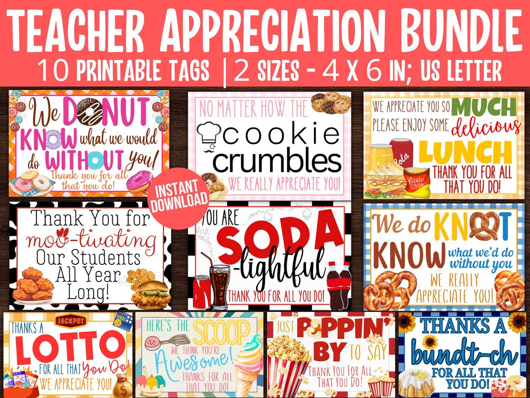 Appreciation Food Tags Bundle: Printable Employee Gift Tags (PDF) - Etsy