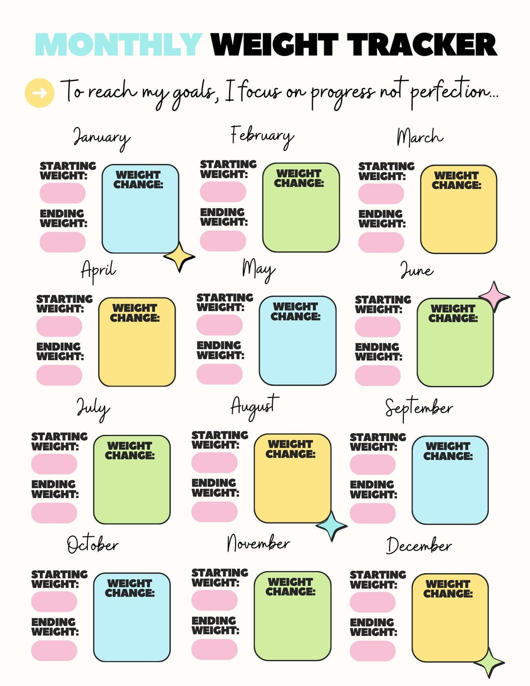 Printable Monthly Weight Tracker - Etsy