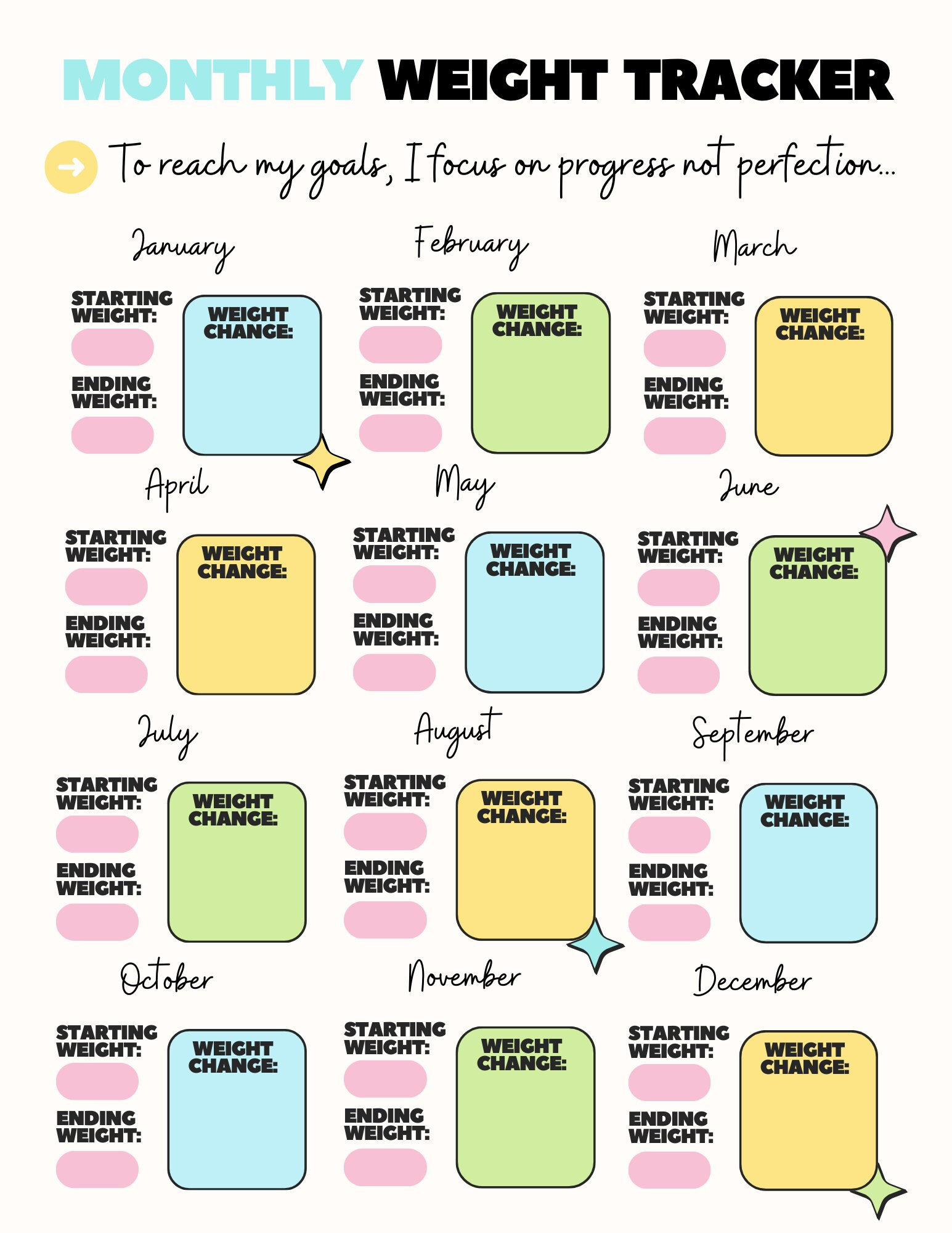 Printable Monthly Weight Tracker - Etsy