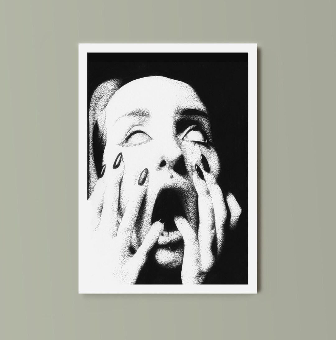 Scream 5”x7” Portrait Print Office Wall Art Bedroom Decor Stippling Ink ...