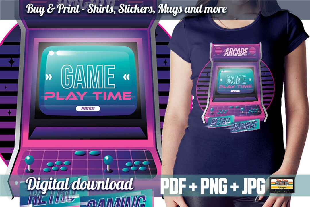 Arcade Retro 80s Printable Clipart Gamer Art Gaming Png - Etsy