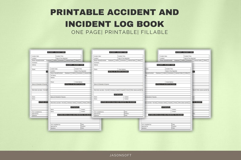 Printable Accident and Incident Log Book| Workplace Injury and Accident ...
