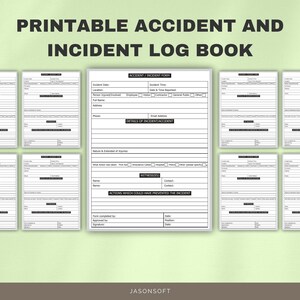 Printable Accident and Incident Log Book| Workplace Injury and Accident ...