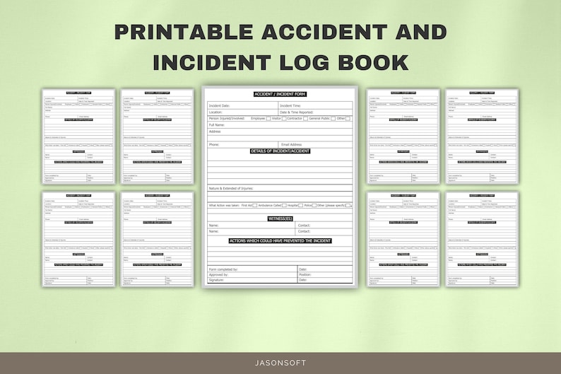 Printable Accident and Incident Log Book| Workplace Injury and Accident ...