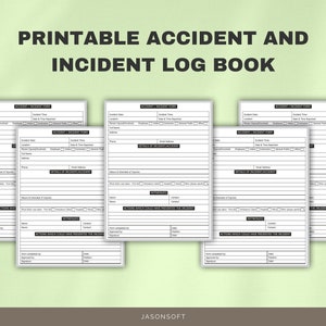 Printable Accident and Incident Log Book| Workplace Injury and Accident ...