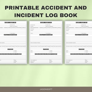Printable Accident and Incident Log Book| Workplace Injury and Accident ...