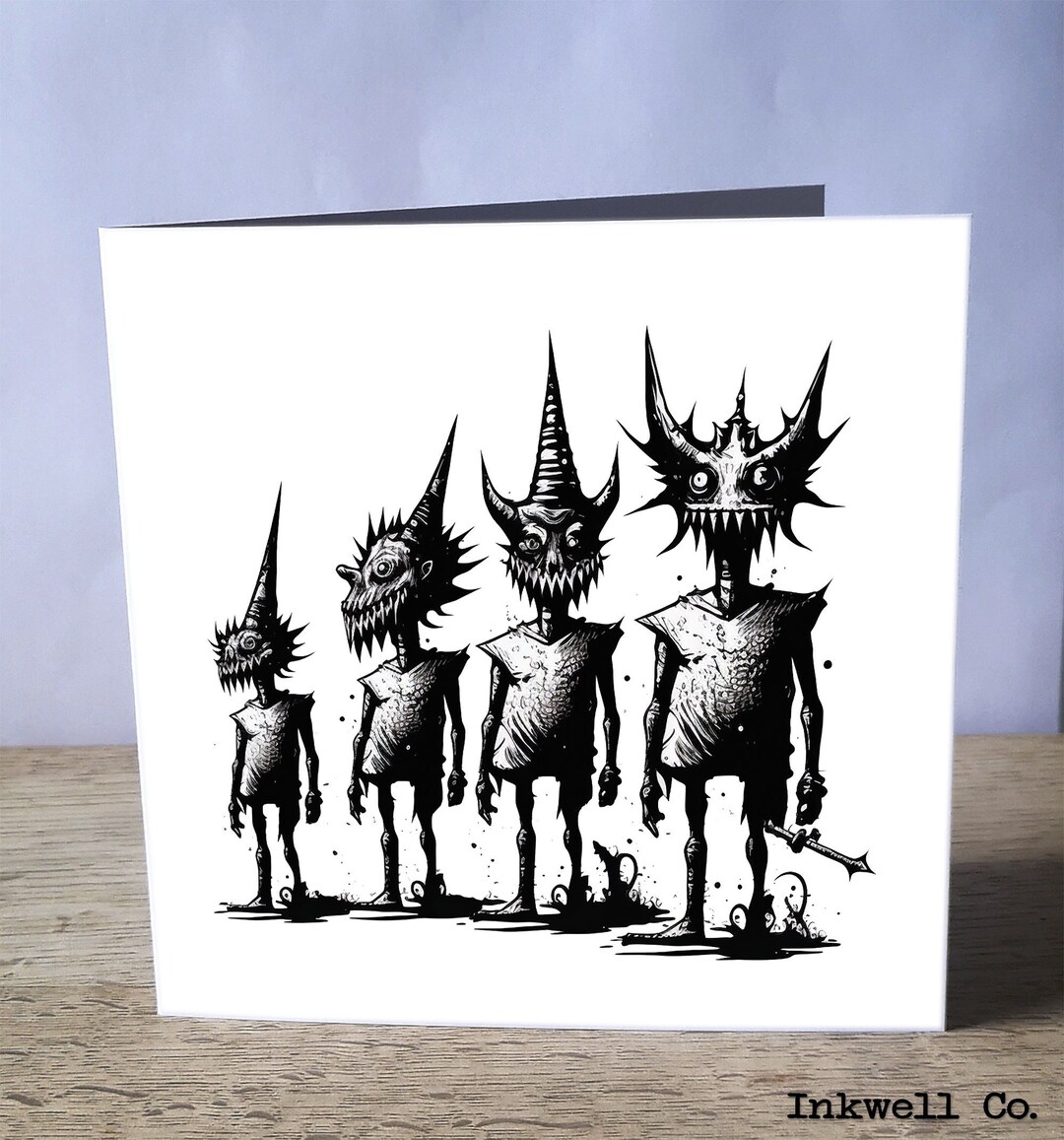 Monster Line up Ink Art Style Card - Etsy