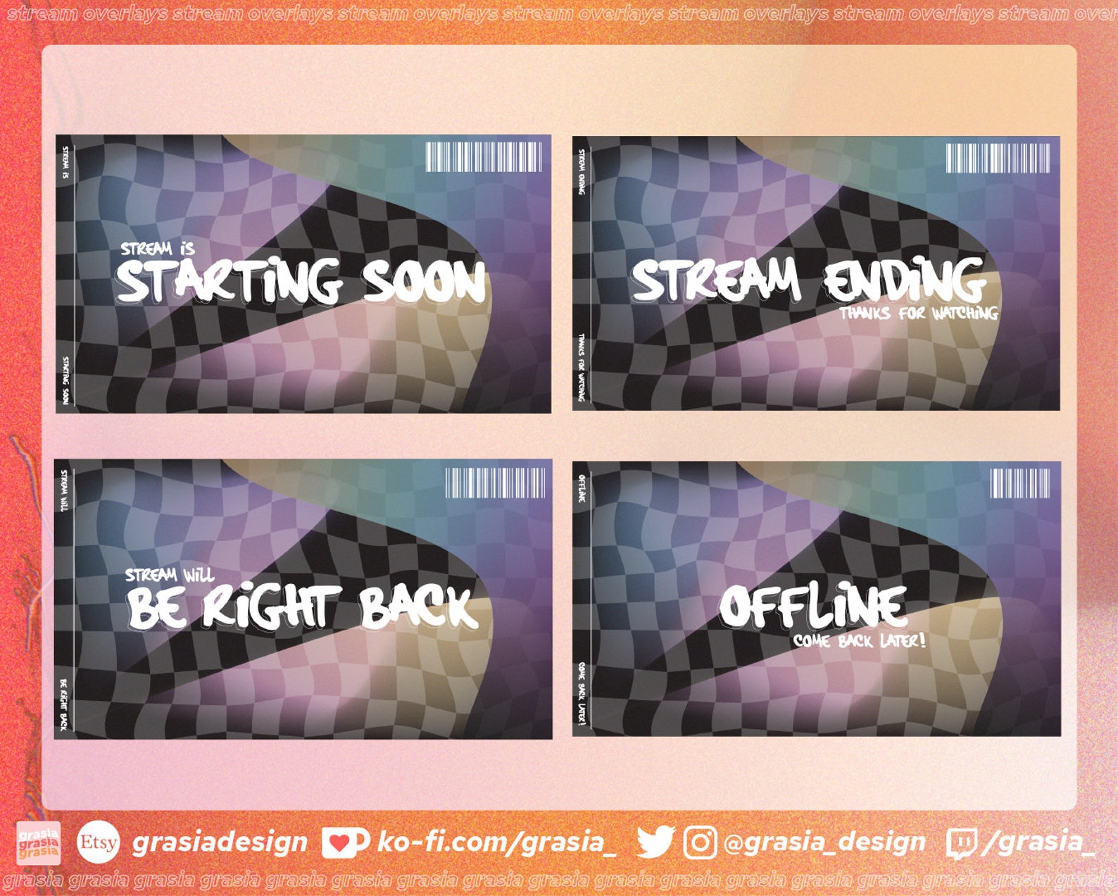 Pastel Grunge Checker Overlay Stream Pack - Twitch - Grunge Pastel Set ...
