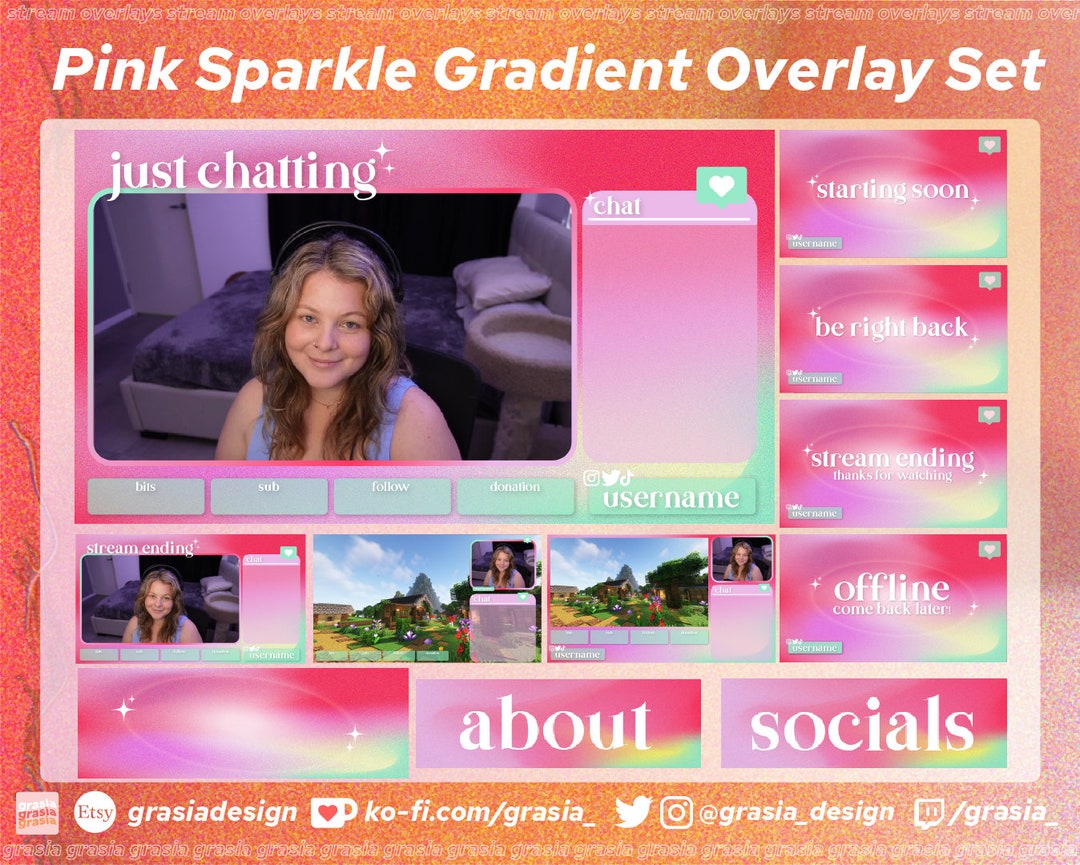 Pink Sparkle Gradient Overlay Stream Pack - Twitch - Cute Pink and Mint ...