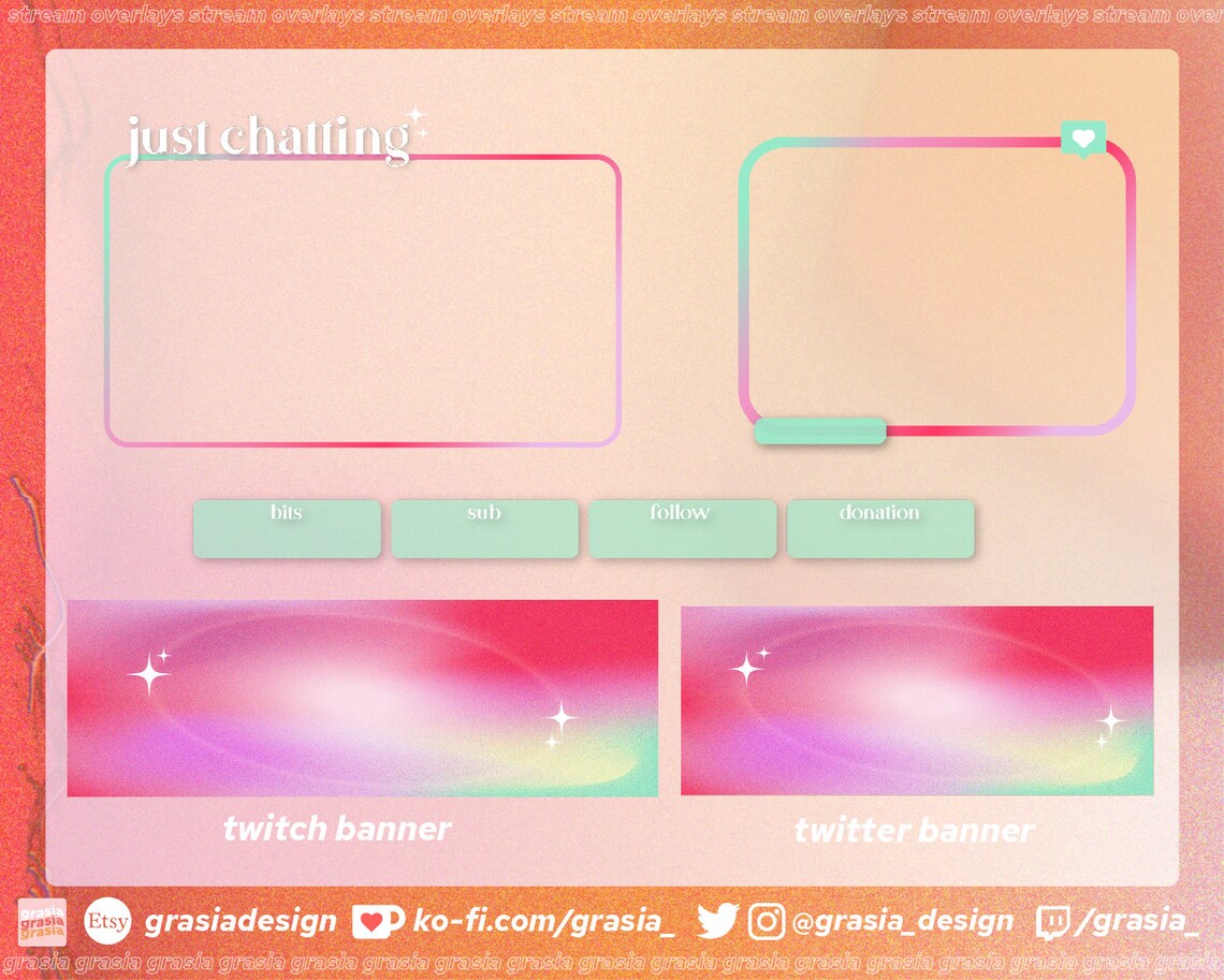 Pink Sparkle Gradient Overlay Stream Pack - Twitch - Cute Pink and Mint ...