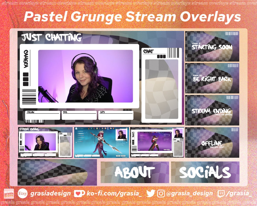 Pastel Grunge Checker Overlay Stream Pack - Twitch - Grunge Pastel Set ...