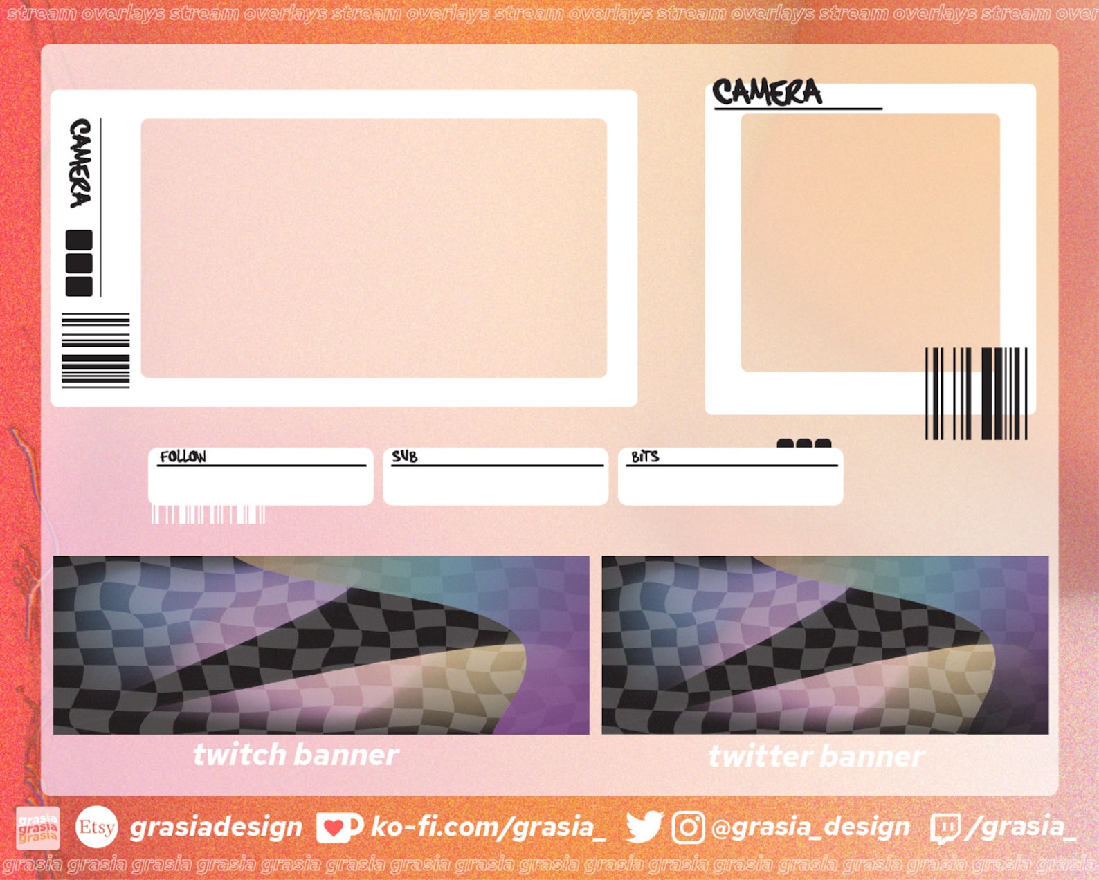 Pastel Grunge Checker Overlay Stream Pack - Twitch - Grunge Pastel Set ...