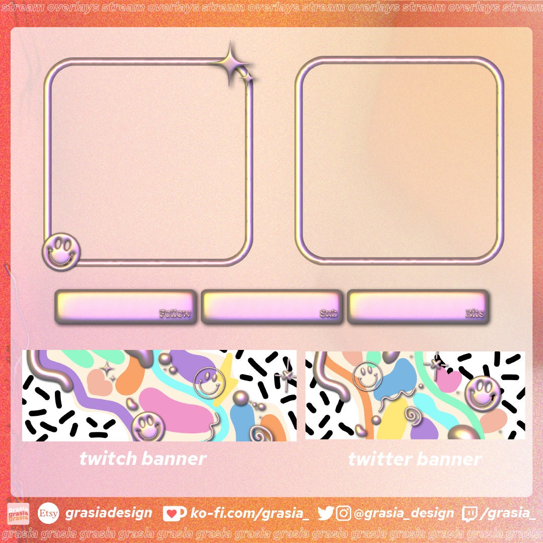 90s Vibe Colourful Overlay Set - Twitch - 3D Metallic Set With Banners ...
