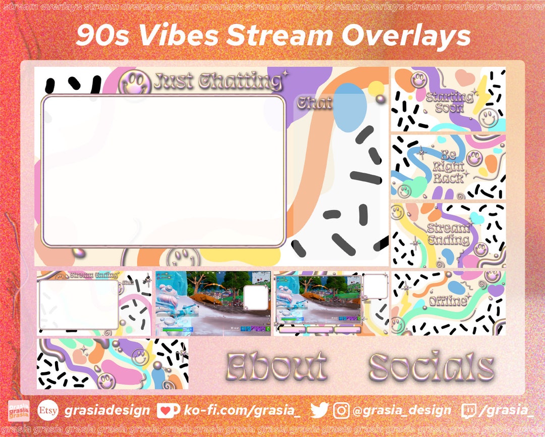 90s Vibe Colourful Overlay Set - Twitch - 3D Metallic Set With Banners ...