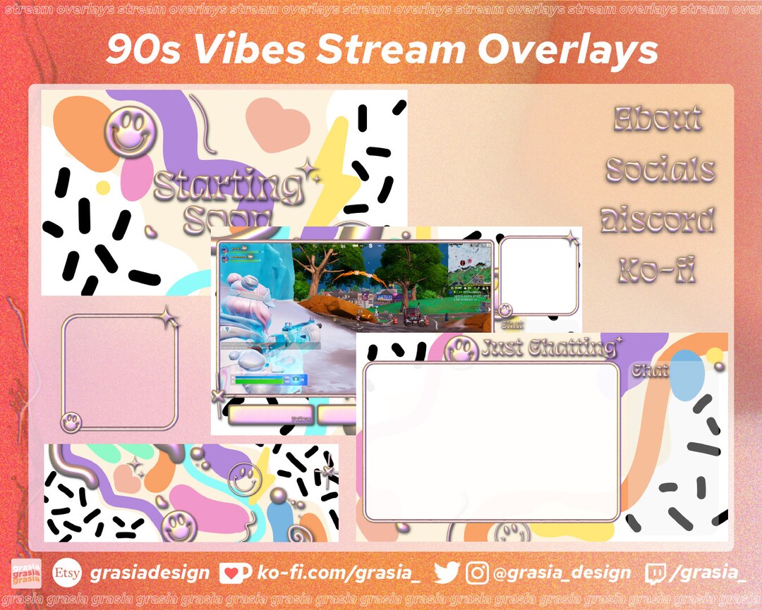 90s Vibe Colourful Overlay Set Twitch 3D Metallic Set With Banners ...