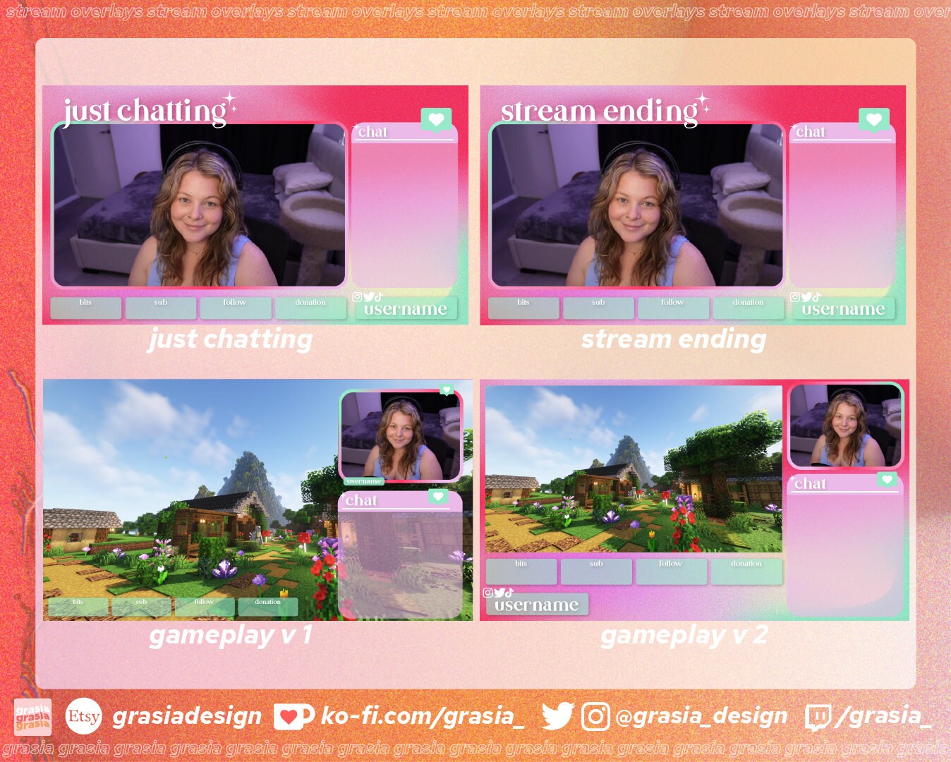 Pink Sparkle Gradient Overlay Stream Pack - Twitch - Cute Pink and Mint ...