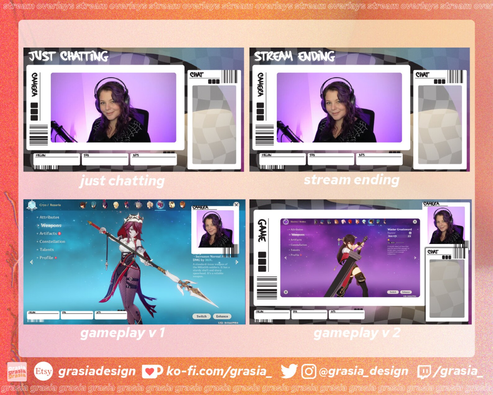 Pastel Grunge Checker Overlay Stream Pack - Twitch - Grunge Pastel Set ...
