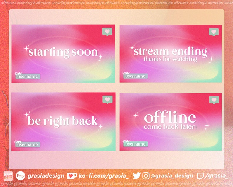 Pink Sparkle Gradient Overlay Stream Pack - Twitch - Cute Pink and Mint ...