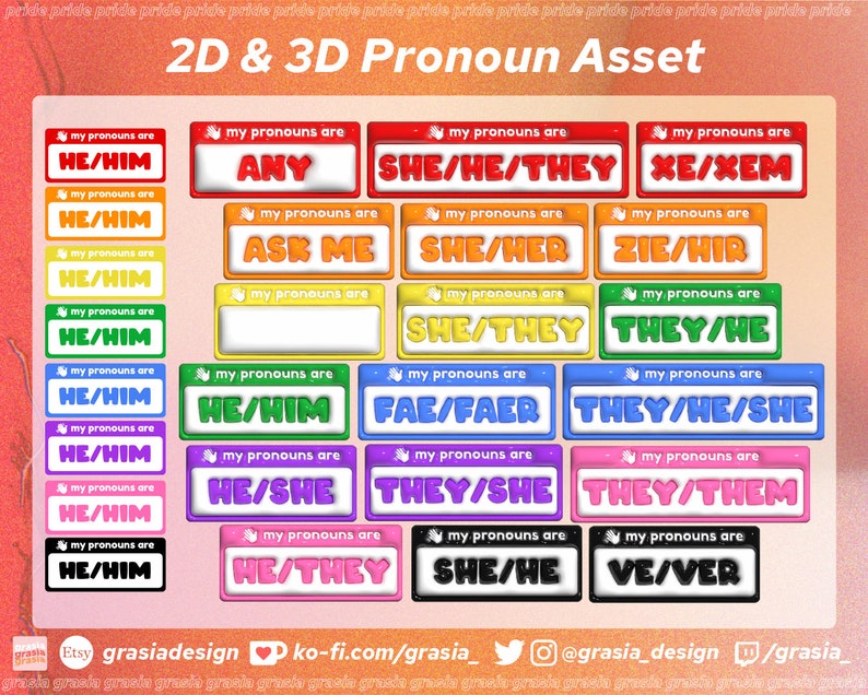 LGBTQIA+ Pronouns Asset (2D & 3D) - Twitch - Pride Panels - Etsy