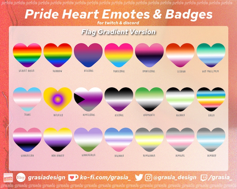 LGBTQIA+ Pride Heart Emotes and Badges - Twitch - Pride Assest - Etsy