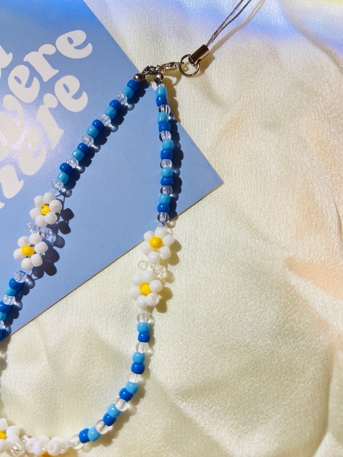 Bead Daisy Phone Charm, Seed Bead Phone Chain, Blue Bead Phone Charm ...