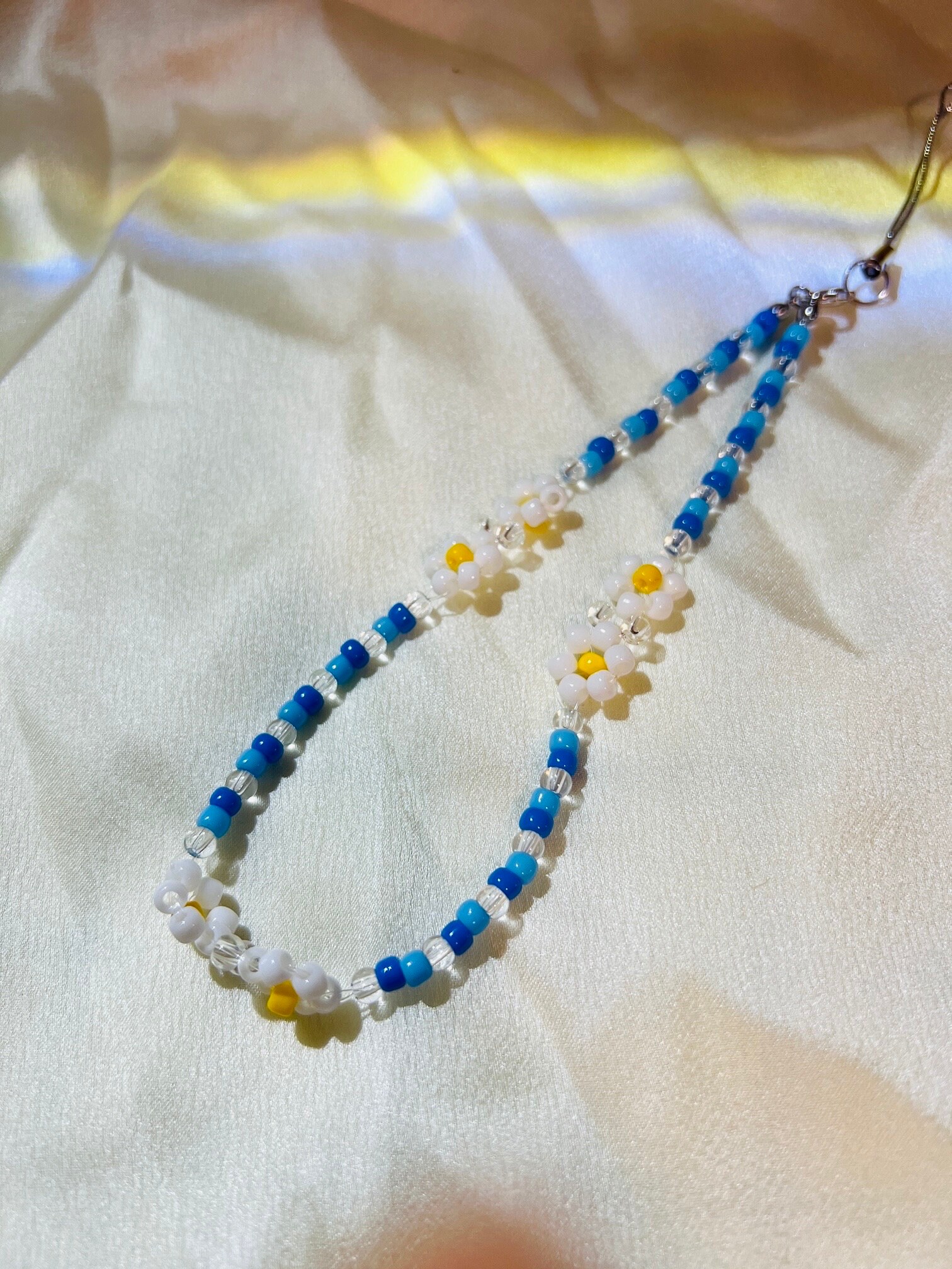Bead Daisy Phone Charm, Seed Bead Phone Chain, Blue Bead Phone Charm ...