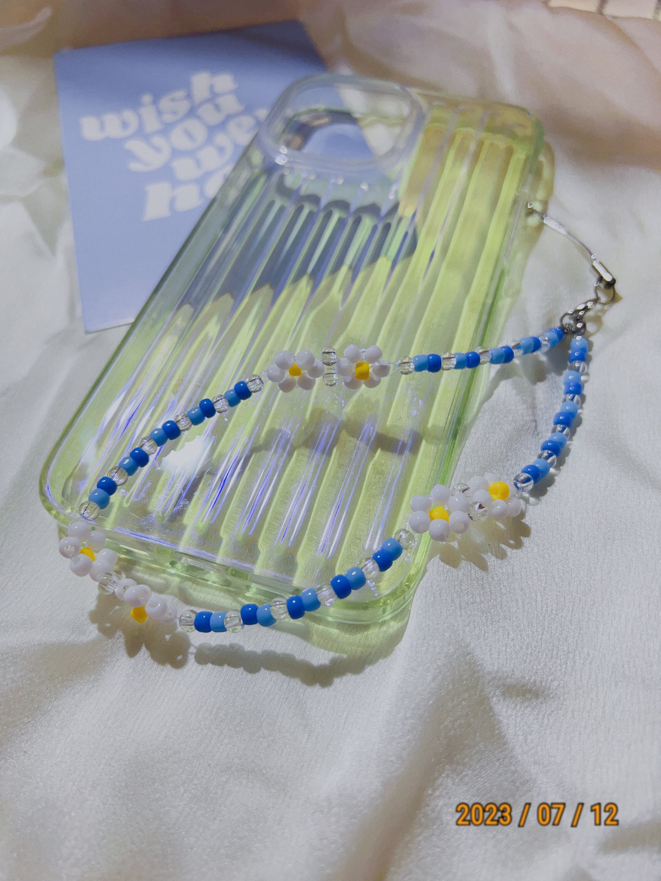 Bead Daisy Phone Charm, Seed Bead Phone Chain, Blue Bead Phone Charm ...