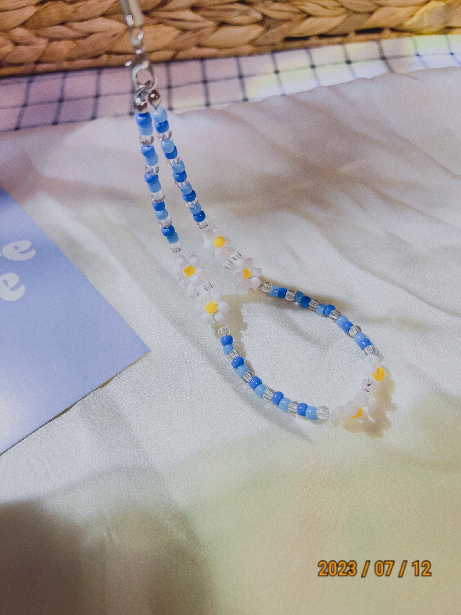 Bead Daisy Phone Charm, Seed Bead Phone Chain, Blue Bead Phone Charm ...