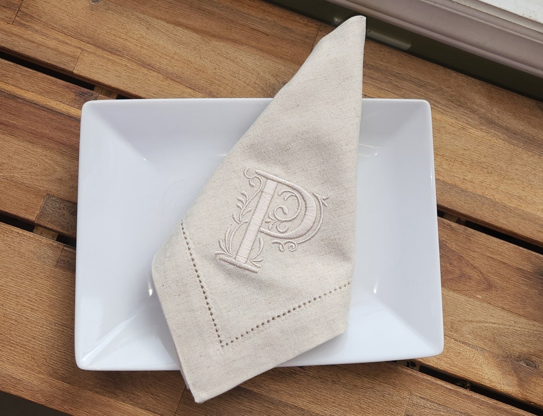 Embroidered Monogram Cloth Napkins: Personalized Flax-cotton Dinner ...