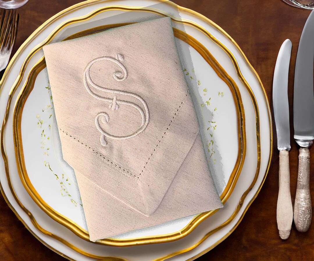 Victorian Monogram, Embroidered Cloth Cotton Napkins - Etsy