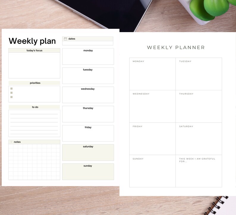 Elegant Weekly Planner Printable, Minimalist Weekly Schedule, Week at a ...