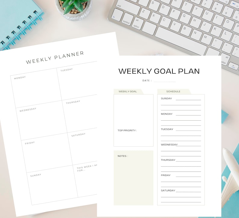 Elegant Weekly Planner Printable, Minimalist Weekly Schedule, Week at a ...