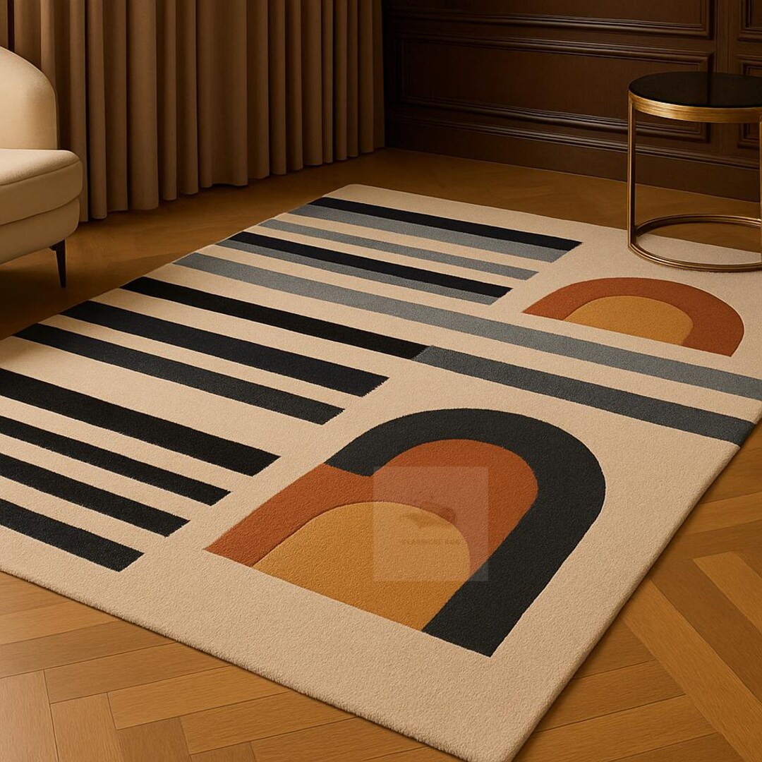 Geometric Arch Area Rug | Modern Stripe Handmade Wool Carpet - Etsy