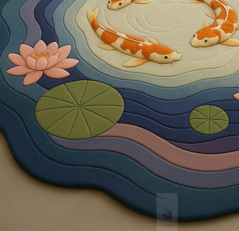 Handmade Koi Fish Pond Rug, Lotus Flower Carpet - Etsy
