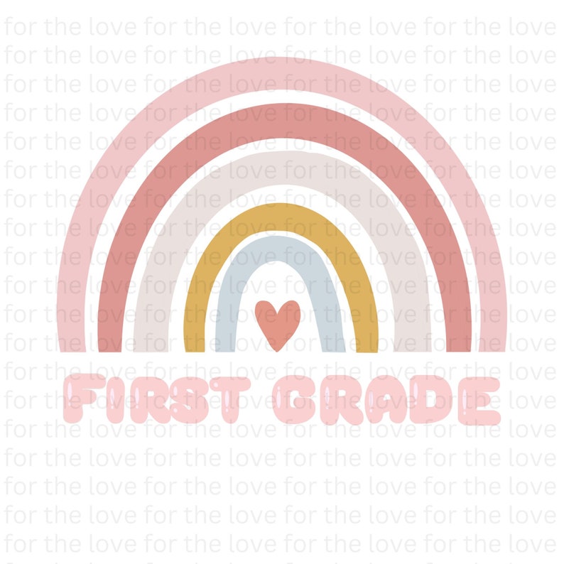 Digital Png File 1st First Grade Rainbow Watercolor Heart Drawn Doodle ...